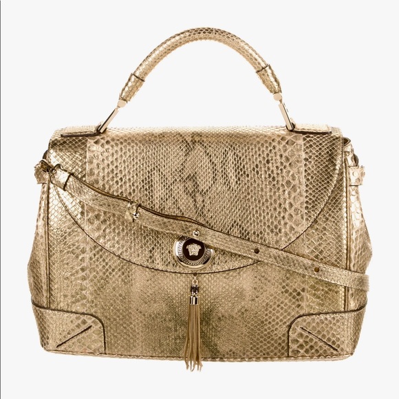 Versace | Bags | Versace Gold Python Vanitas Altea Satchel Handbag ...